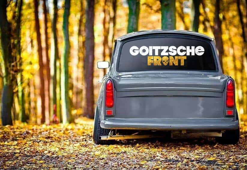 Aufkleber weiß-gold"Goitzsche Front" 80x20,5cm | Goitzsche Front